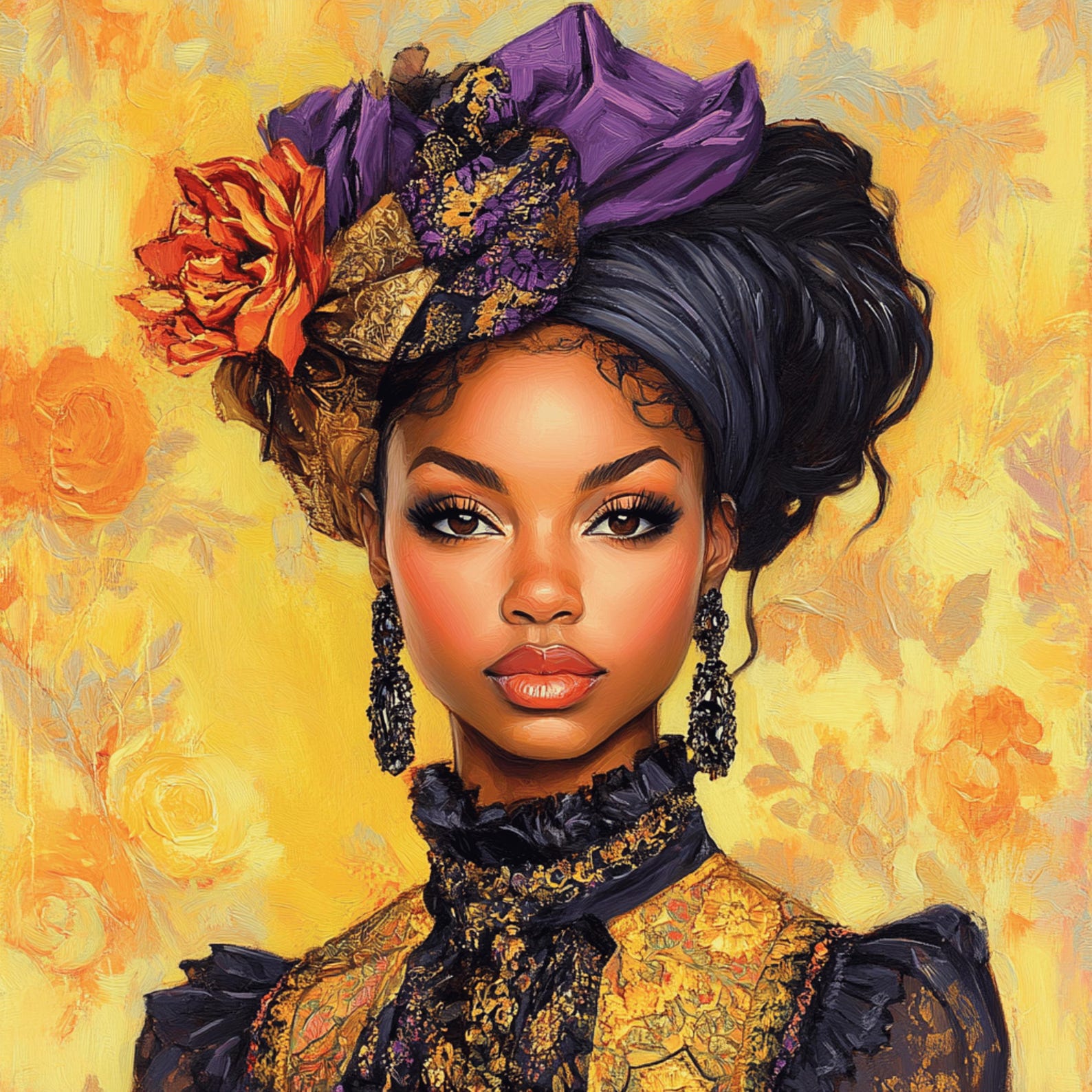 17 Women of Color Portrait Art, Rococo Style Poster, Large Square ...