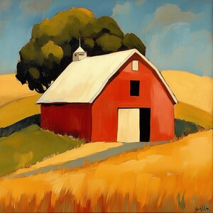 10 Large Red Barn Farm Scene Artwork Poster, 10 Digital Images, Square ...
