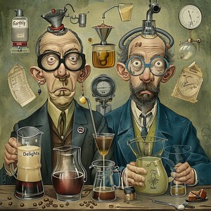 8 Vintage Barista Mixologist Digital Art, Quirky Caricature Cartoon ...