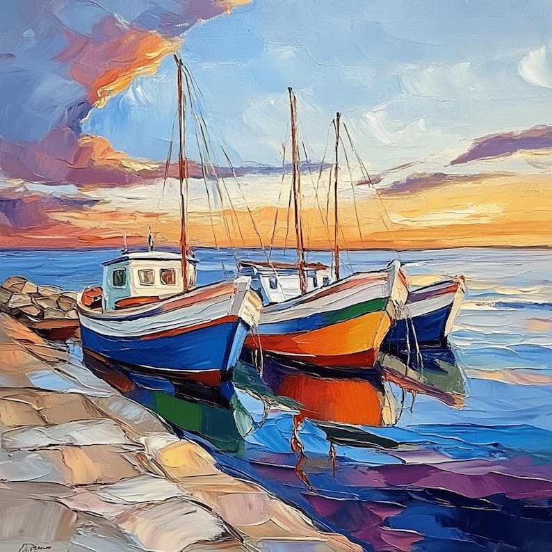 12 Tropical Boat Scenes Large Square Artwork Digital Images Poster ...