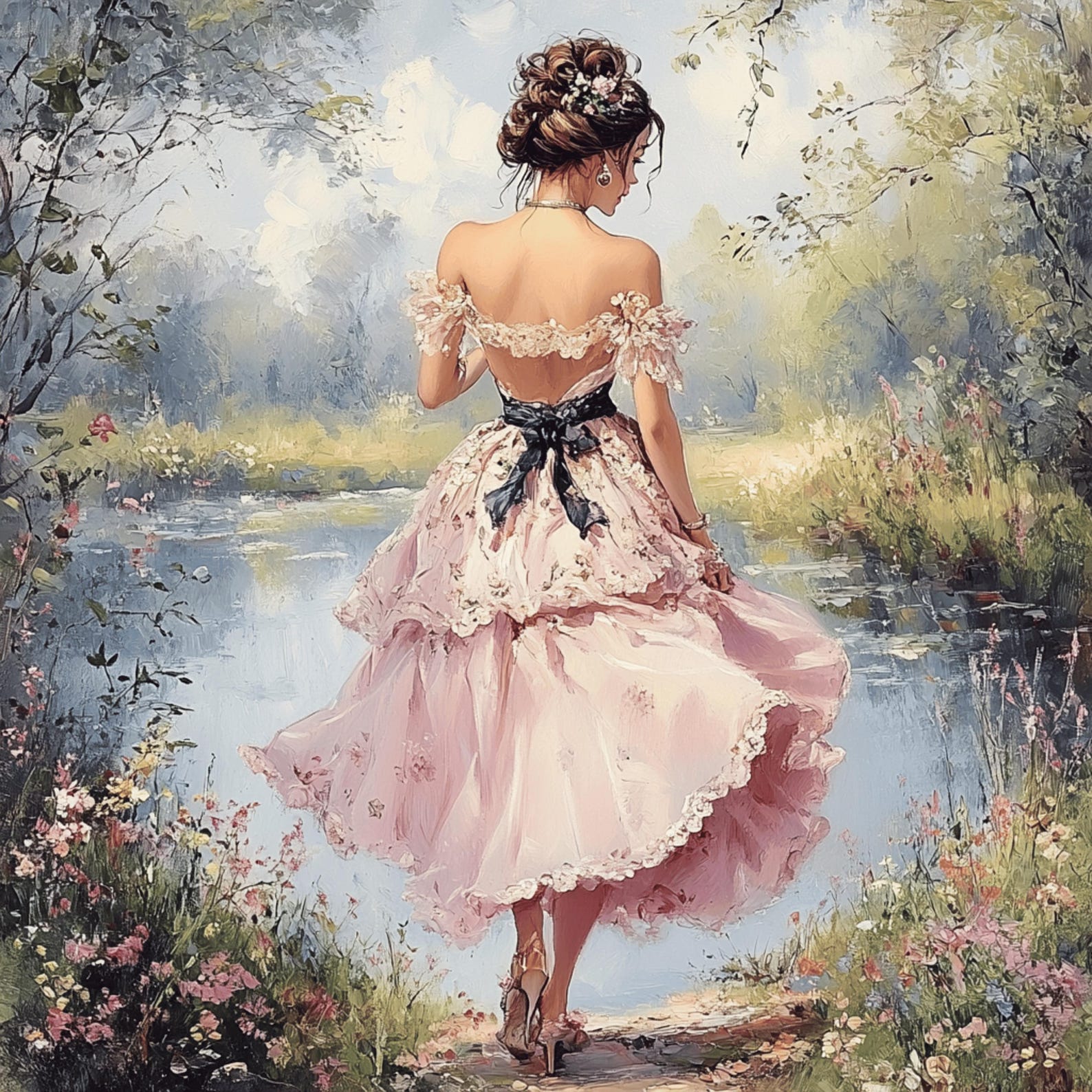 11 Lady by the Water Printable Wall Art, Romantic Vintage Dress Art ...