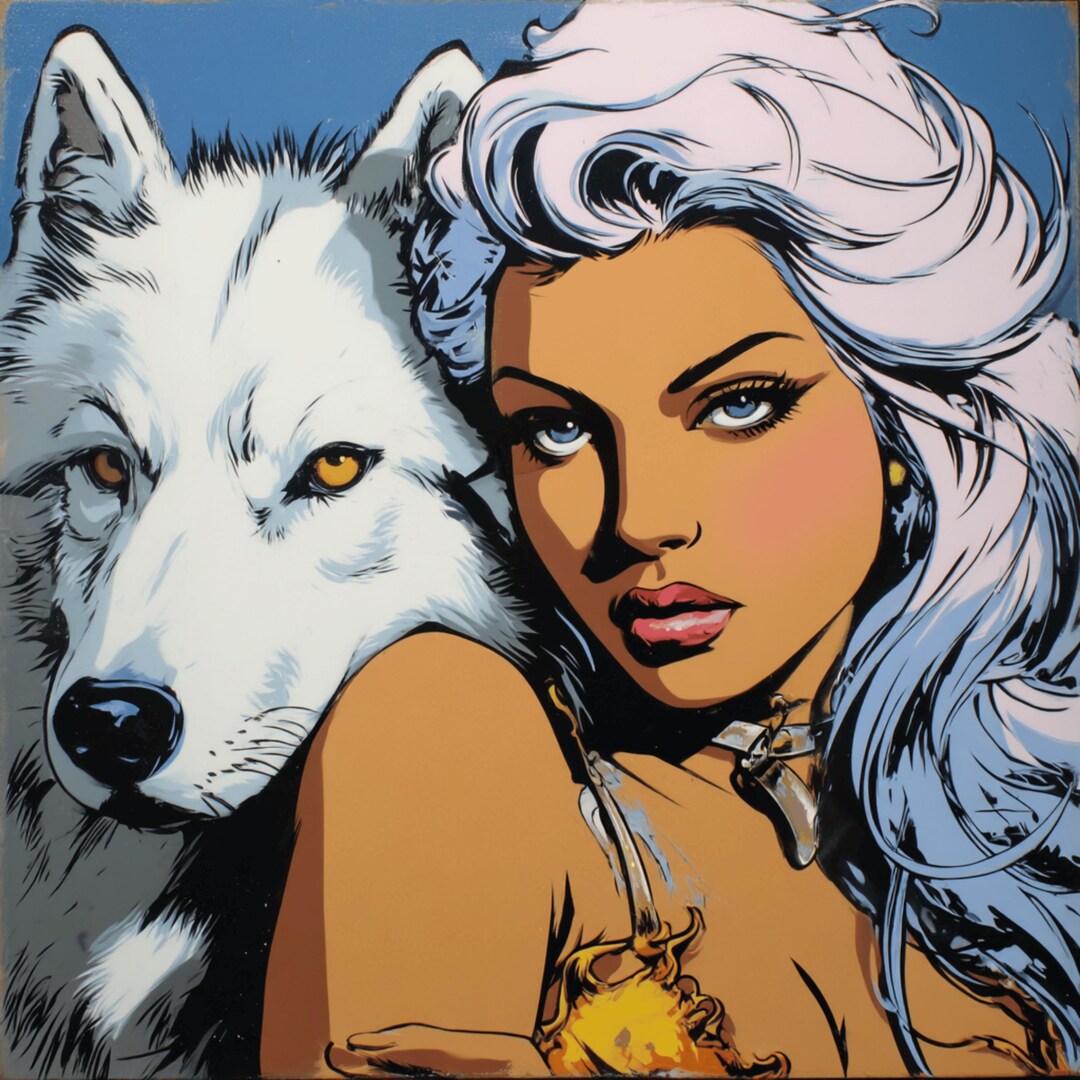 13 Comic Book Style Woman With Lion Wolf Bear, Printable Pop Art Wall ...