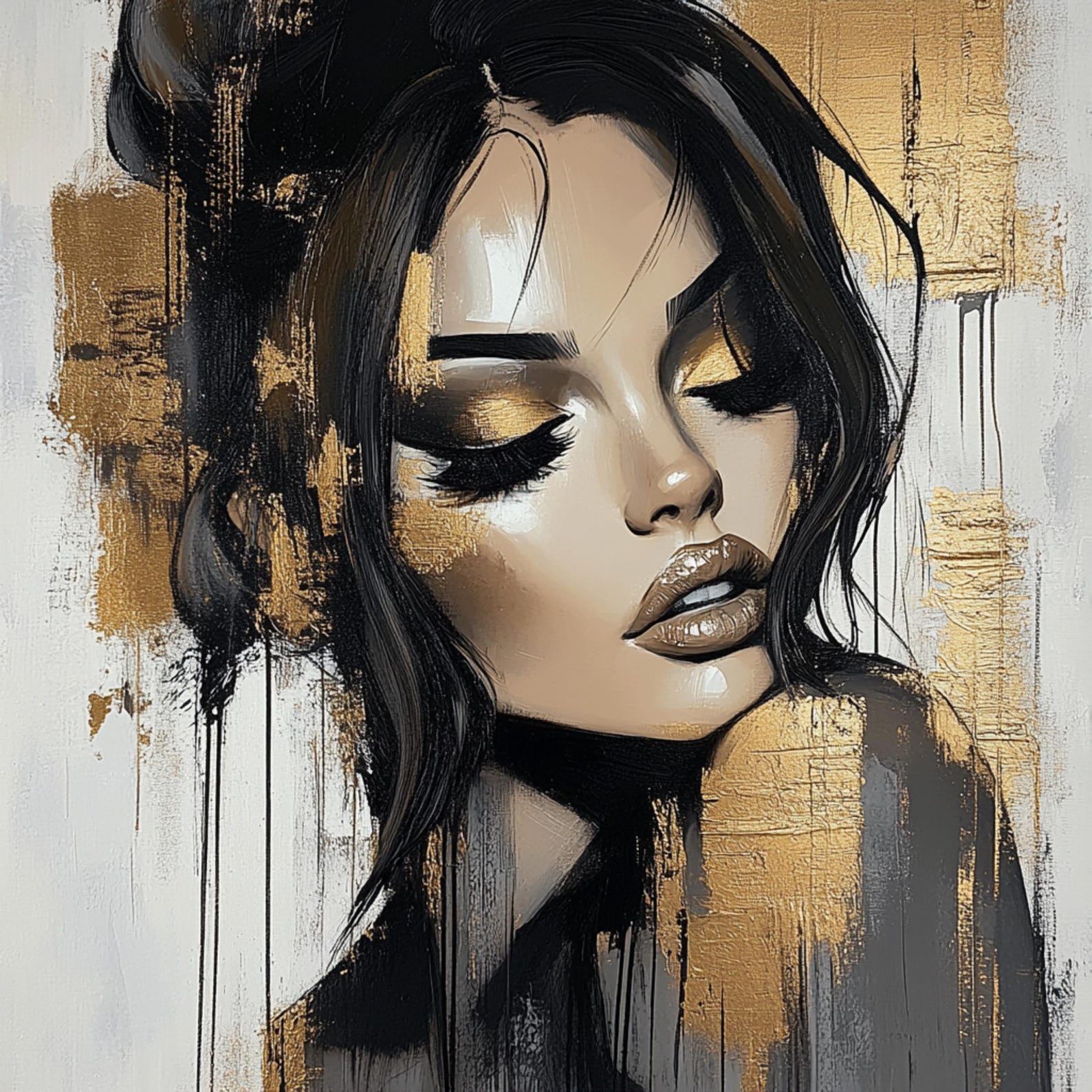 12 Female Portrait Art Print, Gold Accent Wall Decor, Trendy Square ...