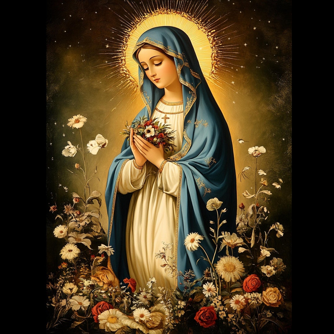 8 Mother Mary Wall Art, Digital Images Set, Religious Decor, Christmas ...