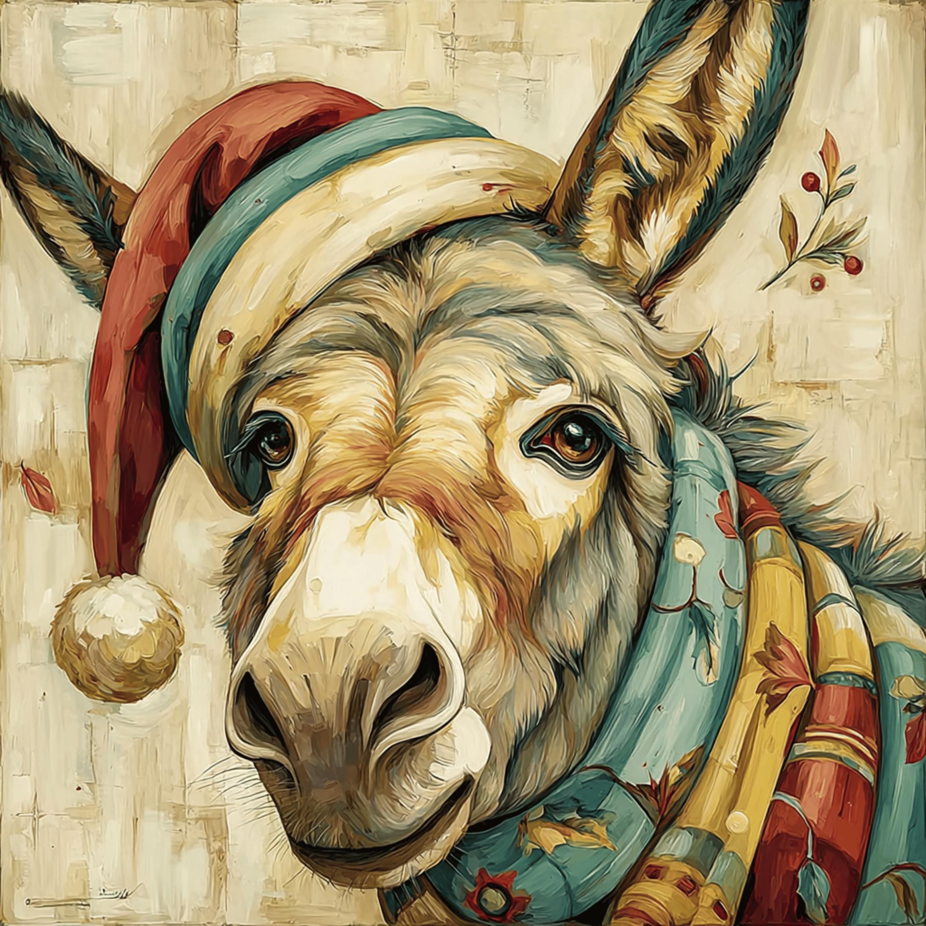 25 Christmas Donkey Wall Art, Festive Farm Animal Painting, Holiday ...