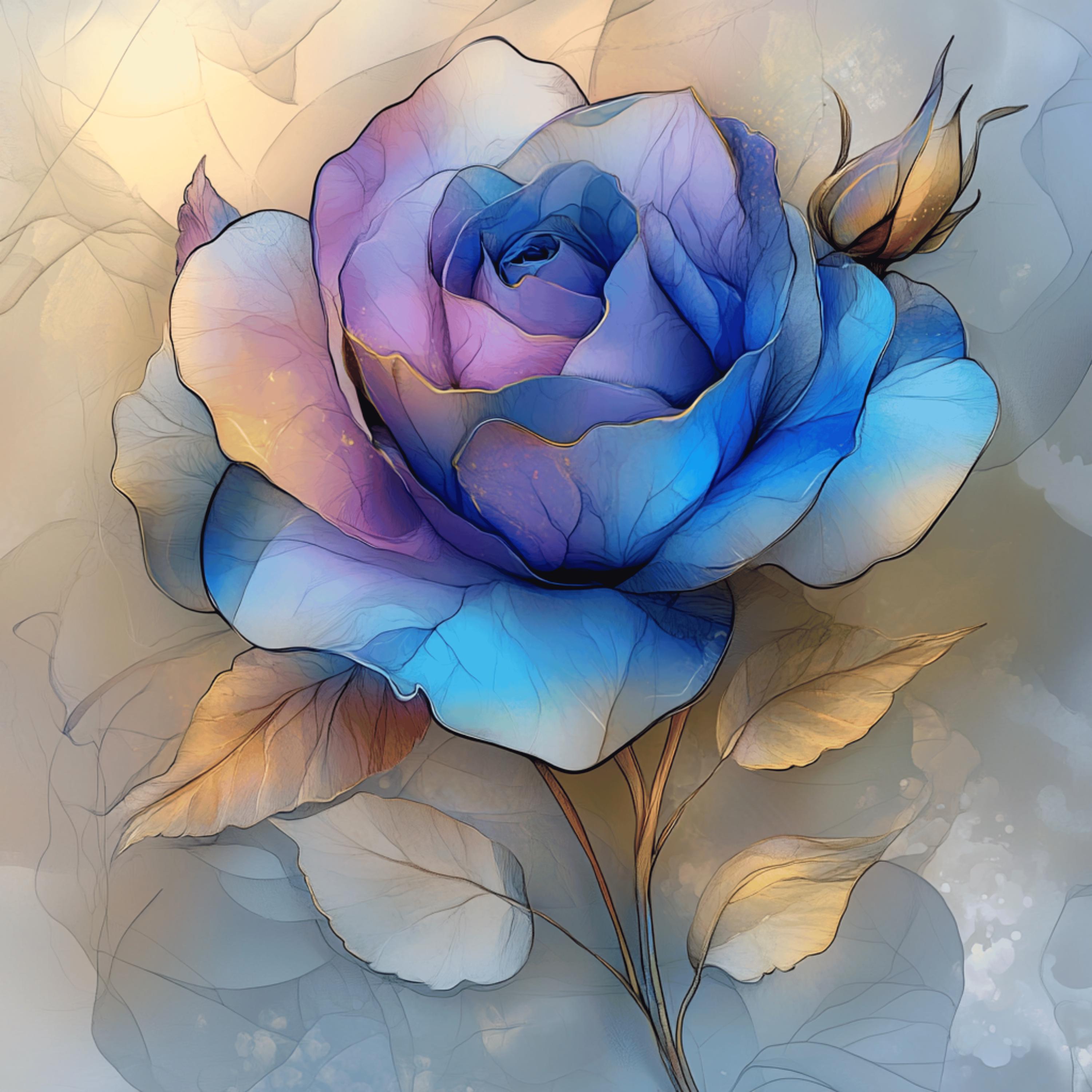 Blue Rose Pastel Stained Glass Effect Artwork, 15 Flower Digital Images ...