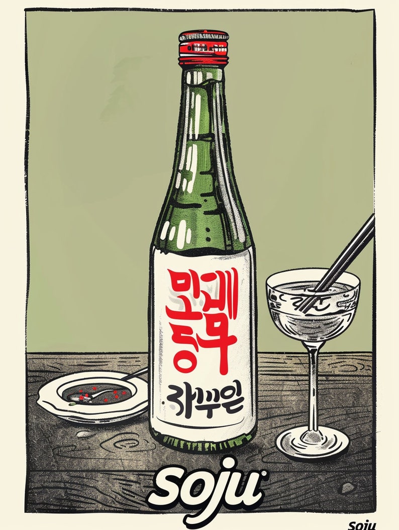 9 Vintage Soju Bottle Poster Set, Korean Alcohol Wall Art, Retro Bar ...