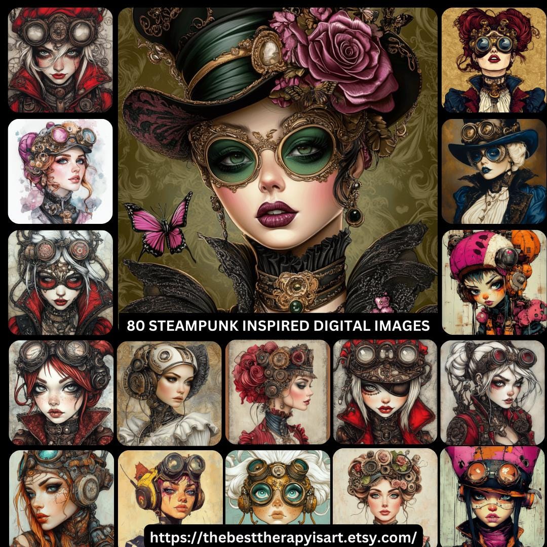 80 Steampunk Digital Images Set, Steampunk Art Prints, Retro-futurism ...
