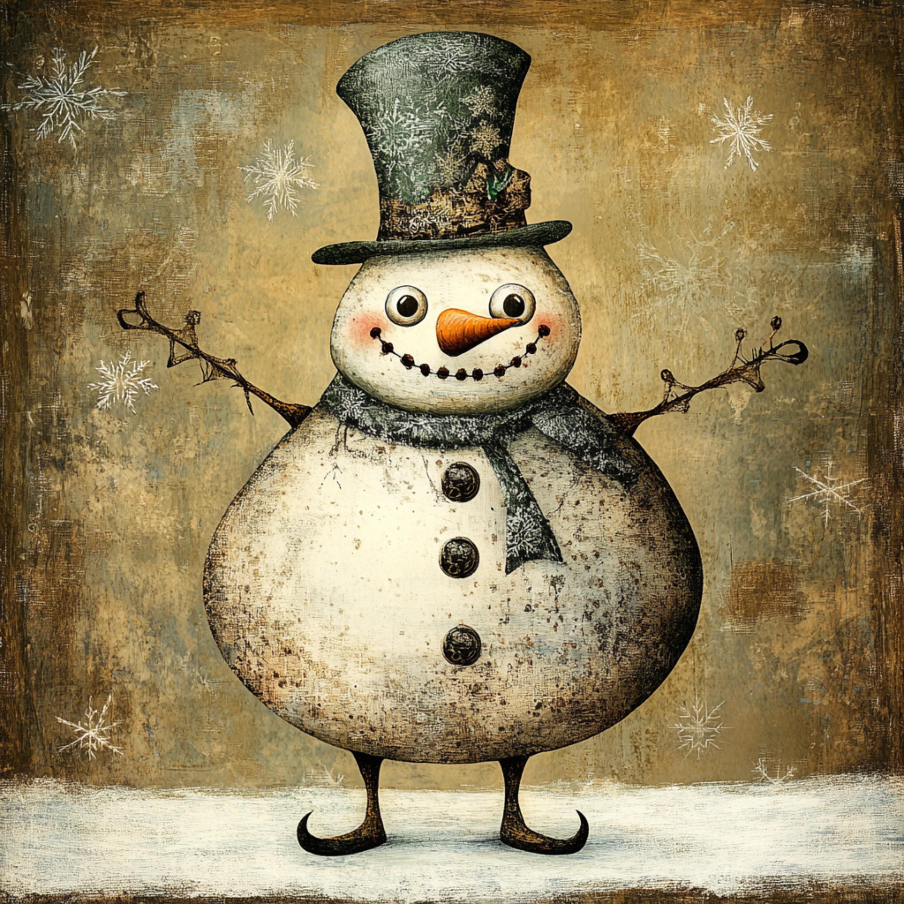 12 Christmas Retro Snowman Digital Art Set, Square Posters, Vintage ...