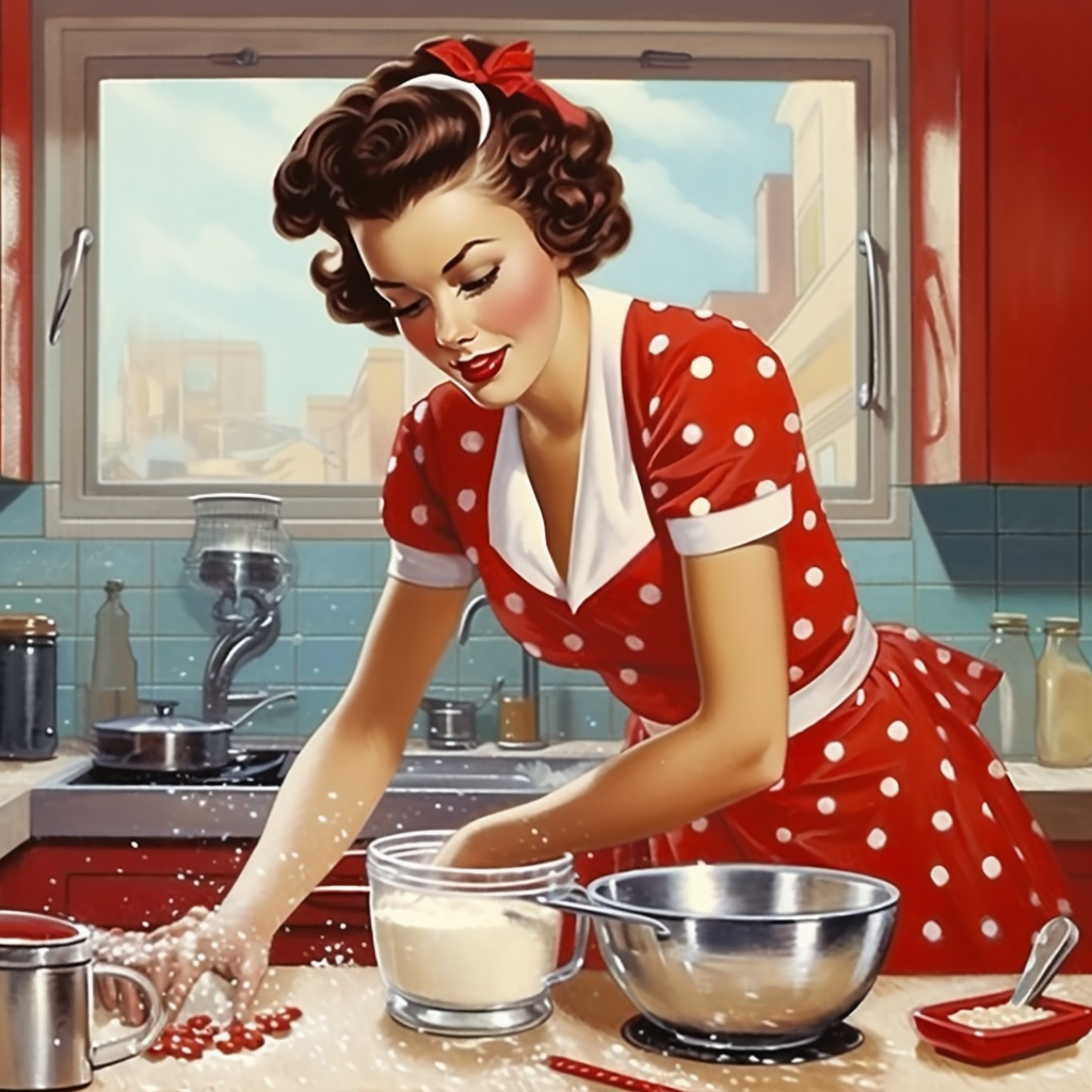 FIVE Woman Cooking Prints Retro Vintage Style Wall Decor Instant ...
