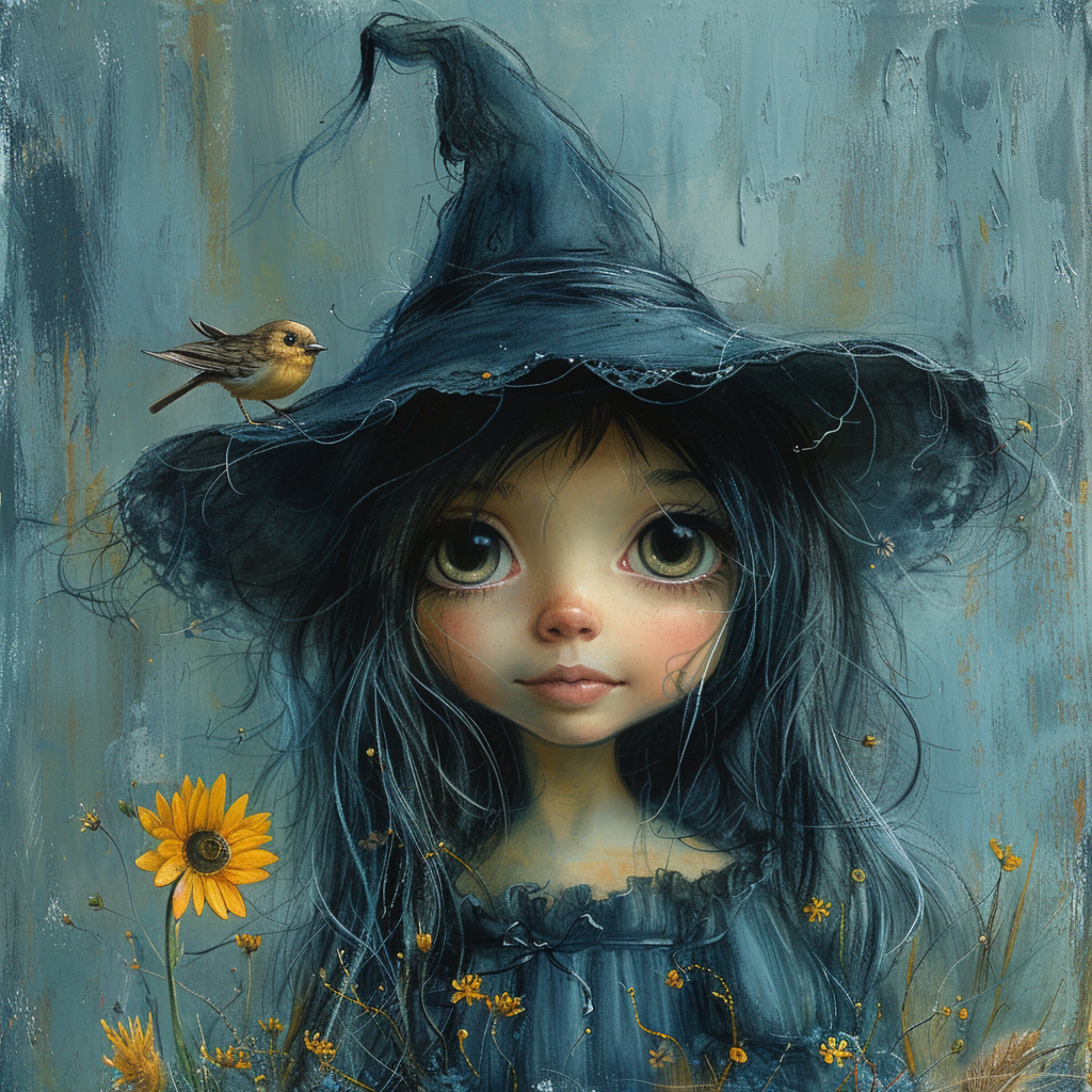 THIRTEEN Enchanting Blue Witch Art Prints, Cute Witch Wall Art With ...