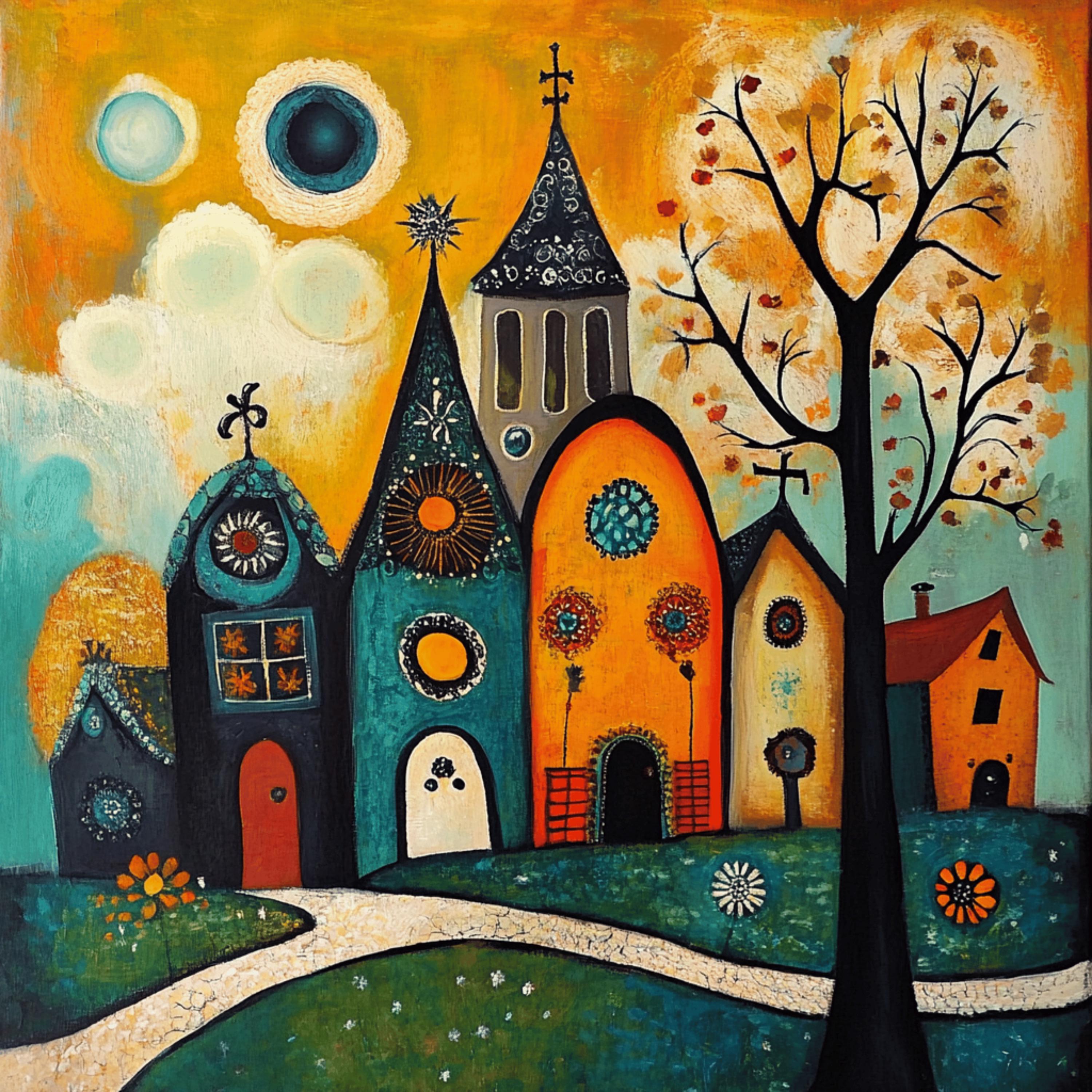 12 Whimsical Village Digital Art Colorful Wall Artwork Download Dreamy ...