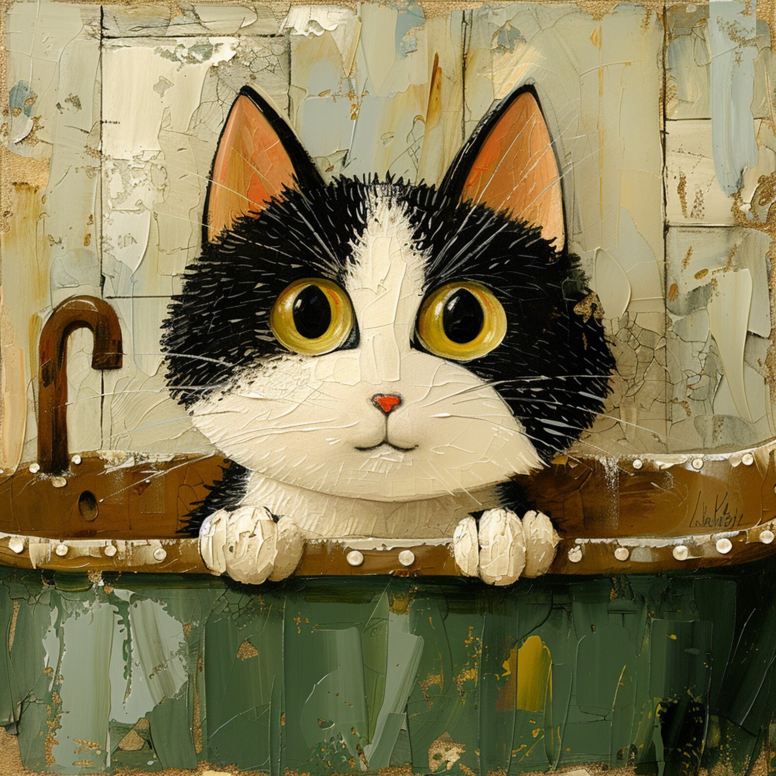 12 Cute Cat in Tub Digital Artwork, Cartoon Cat Illustration Wall Art ...