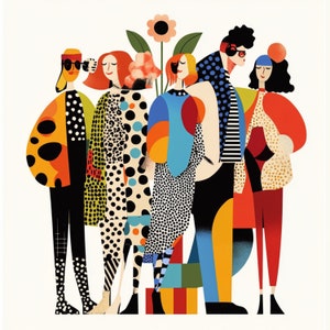 14 Modern Abstract Geometric Art, Minimalist People Artwork, Large ...