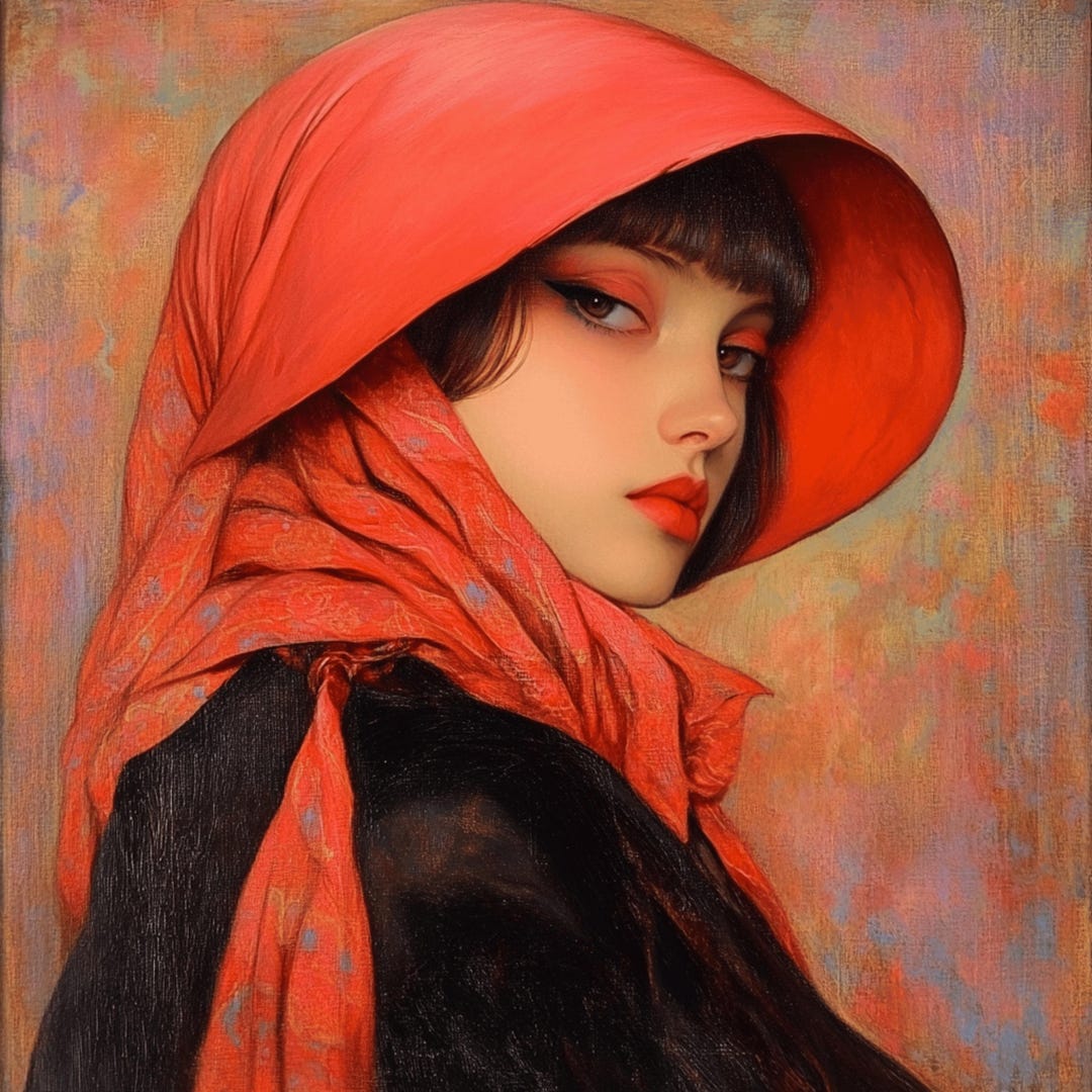 14 Woman in Red Hat Portrait Wall Art Set, Vintage Glam Female Digital ...