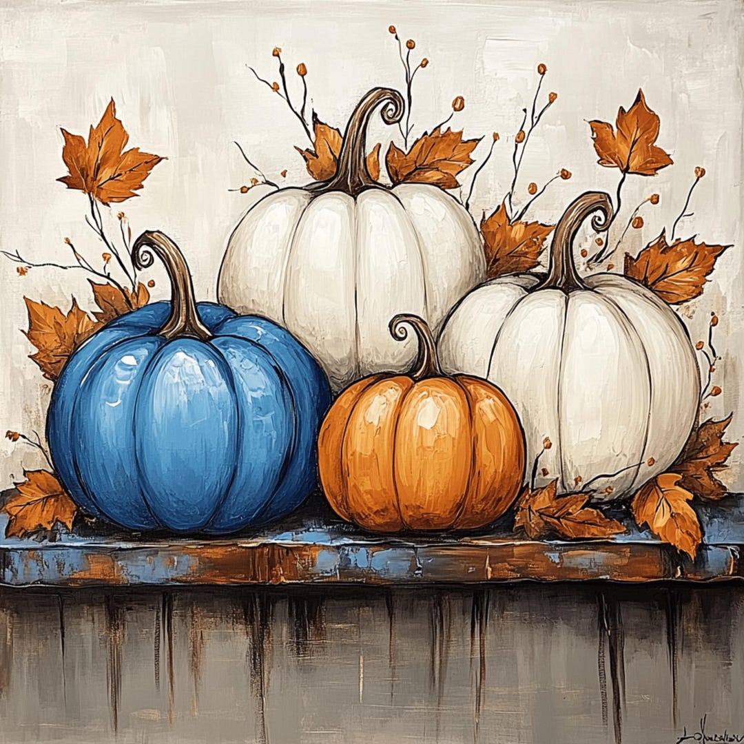 8 Digital Autumn Pumpkin Patch Large Poster, Fall Harvest Wall Art ...