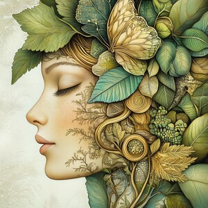15 Boho Female Portrait Digital Art, Green Artwork Collection, Large ...