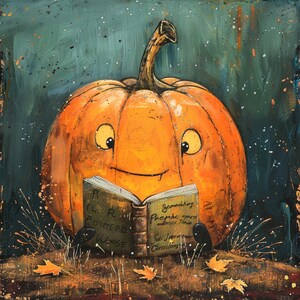 20 Whimsical Pumpkin Reading Poster, Kids Wall Art, Large Pumpkin ...