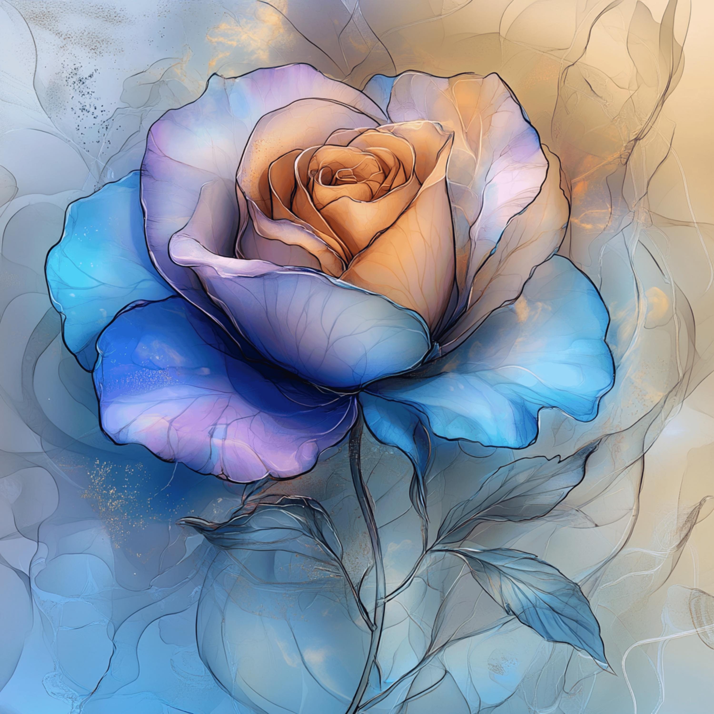 Blue Rose Pastel Stained Glass Effect Artwork, 15 Flower Digital Images ...