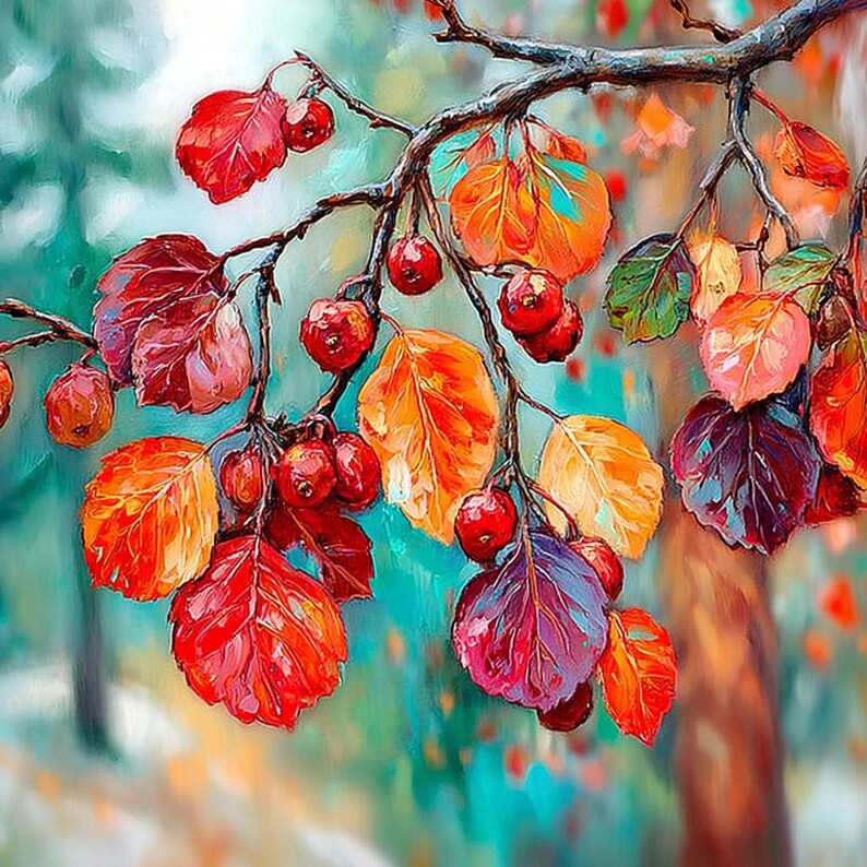 15 Vibrant Autumn Tree and Branch Art | 15 Digital Oil Paintings | Fall ...
