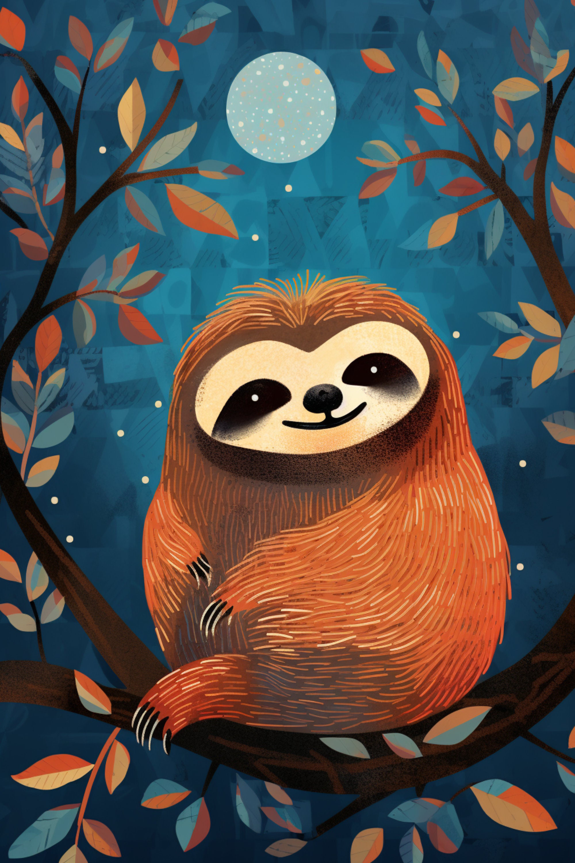 Sloth Illustration Set of FOUR Teal and Gold Instant Printable Digital ...