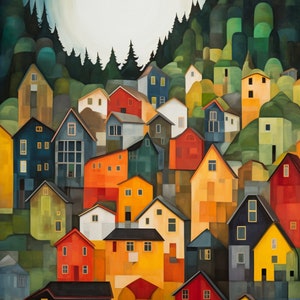 TEN Colorful Abstract Cityscapes, Digital Download, Geometric Houses ...