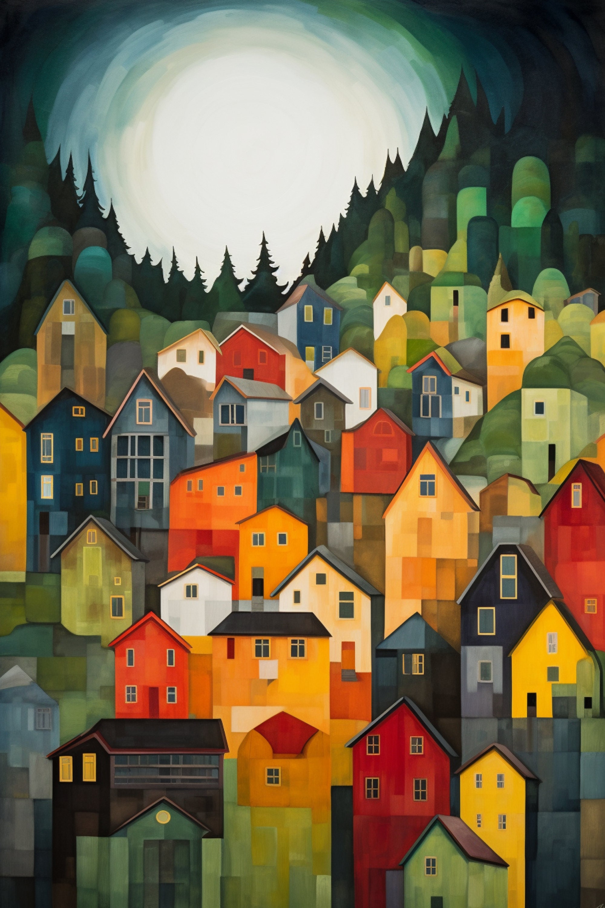 TEN Colorful Abstract Cityscapes, Digital Download, Geometric Houses ...