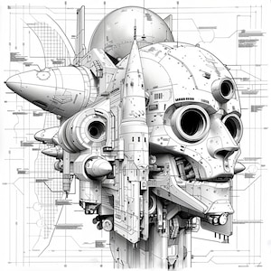 THIRTEEN Futuristic Tech Line Art Digital Images, Modern Sci-fi Art ...