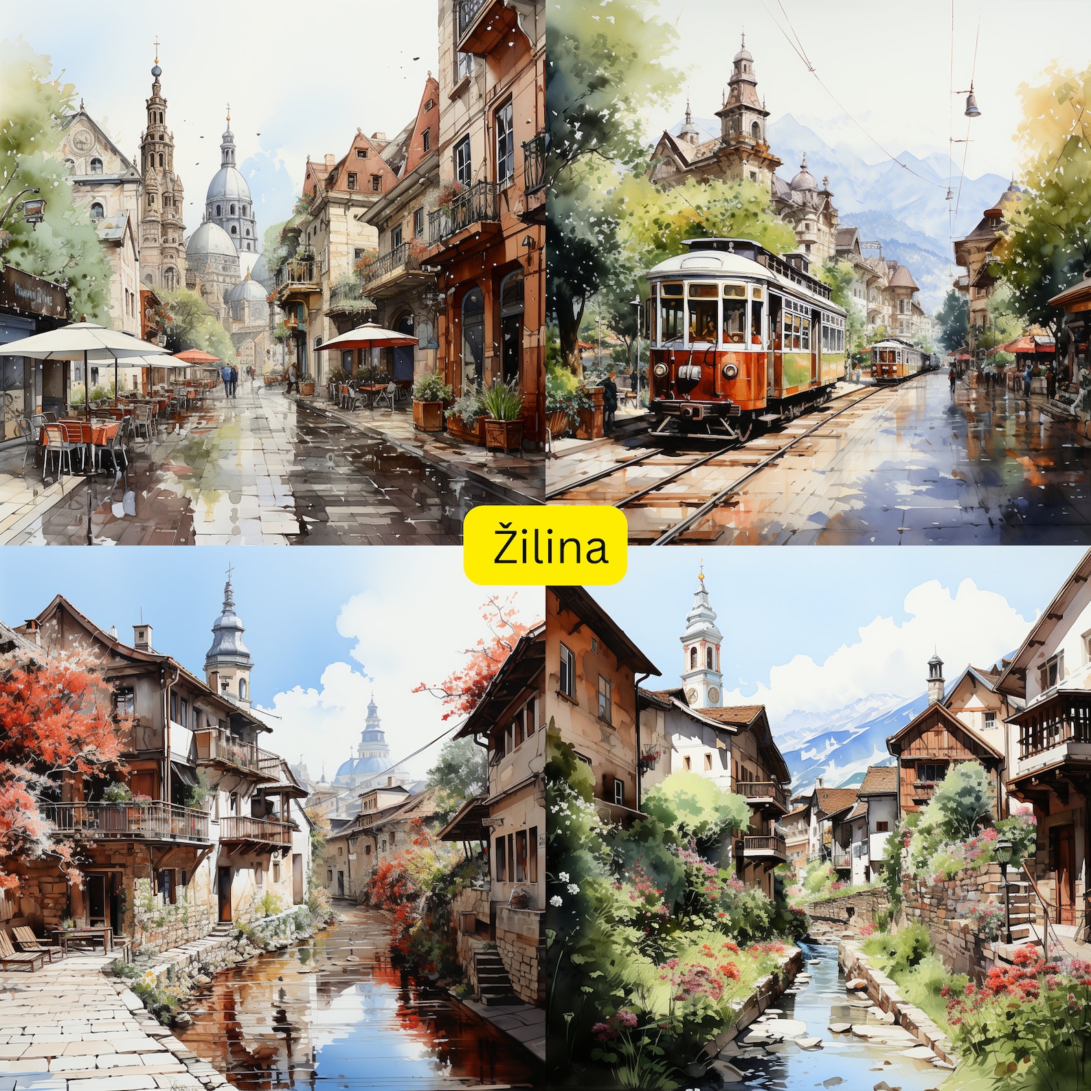 THIRTY TWO Slovakia Watercolor Digital Prints Urban Wall Art Decor ...