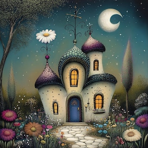 12 Whimsical Houses Digital Artwork Set, Square Wall Art Poster for ...