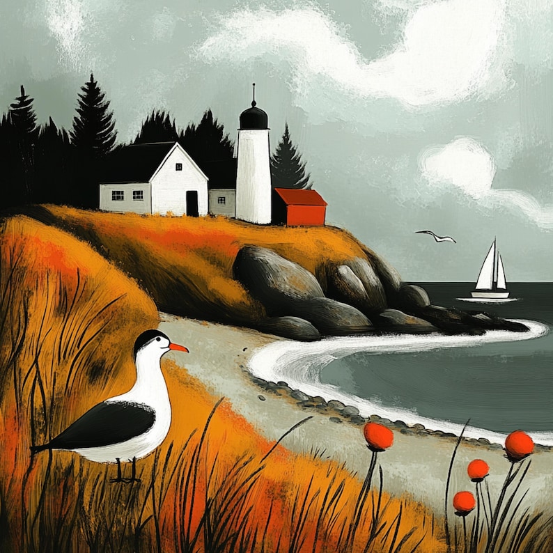 12 Dramatic Coastal Scene Digital Artwork Set of 12, Large Square Art ...