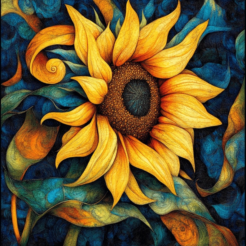 24 Sunflower Digital Images, Floral Artwork, Large Square Art Poster ...