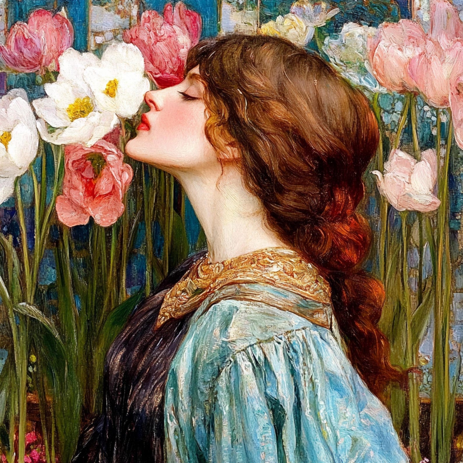 14 Woman Smelling Flowers Digital Art, Living Room Wall Decor, Large ...