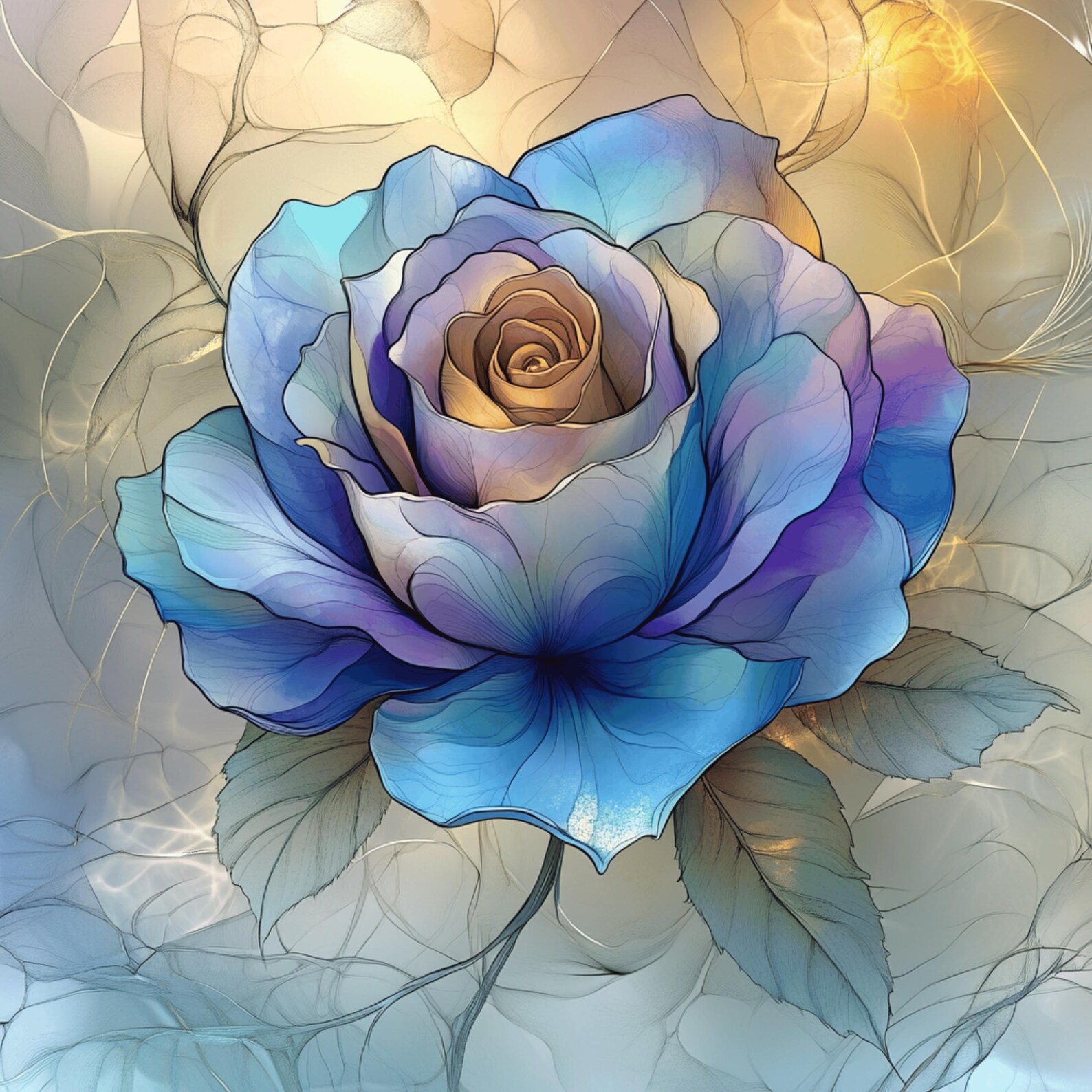 Blue Rose Pastel Stained Glass Effect Artwork, 15 Flower Digital Images ...