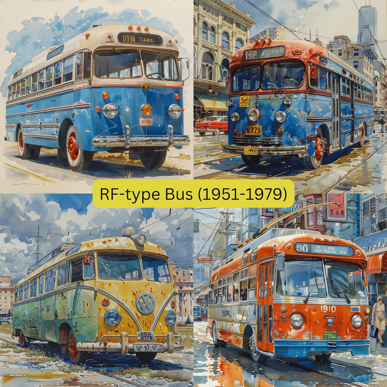 TWENTY Vintage Buses Digital Images, Historical Buses Across the Ages ...