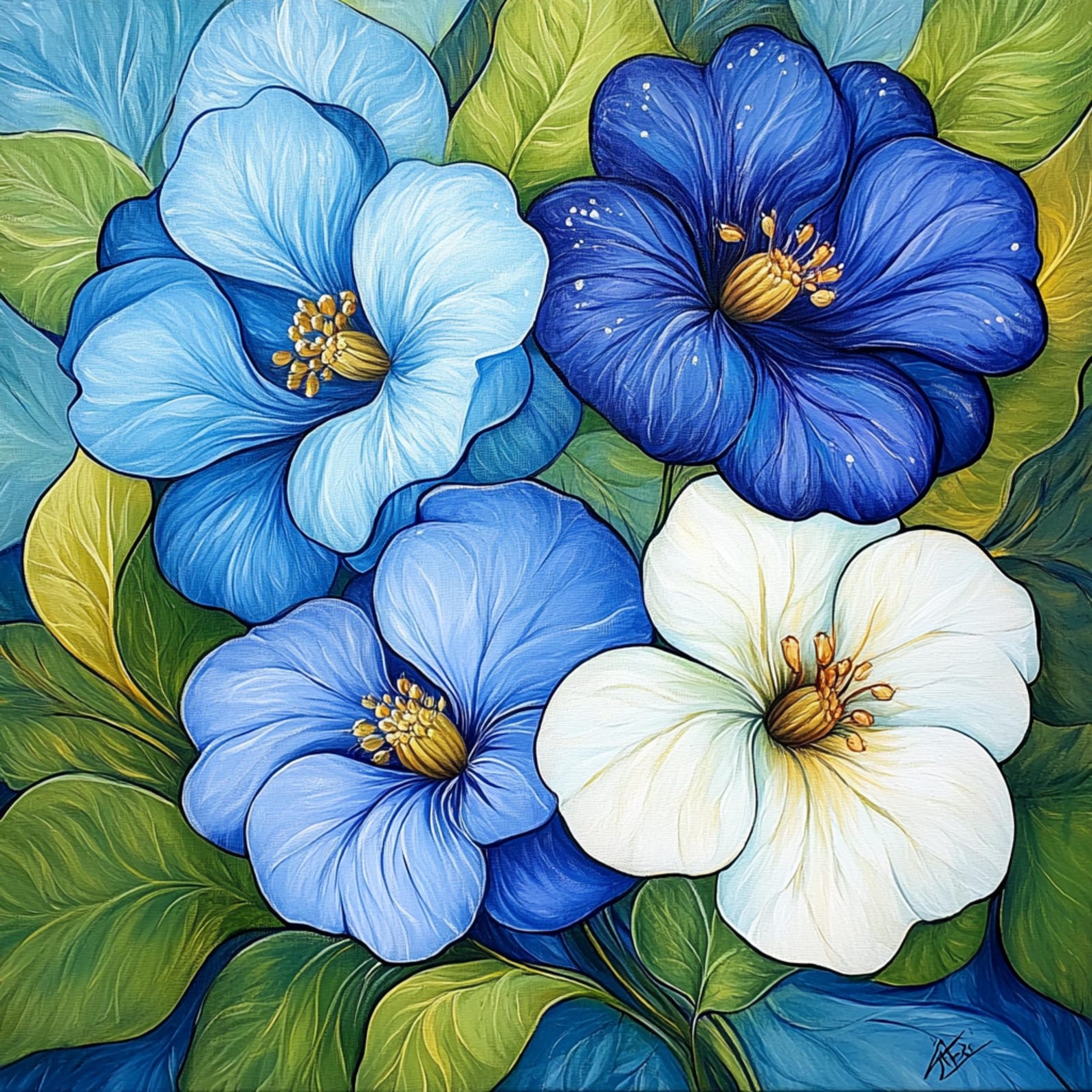 11 Beautiful Blue Flowers Wall Art, Large Square Digital Wall Art ...