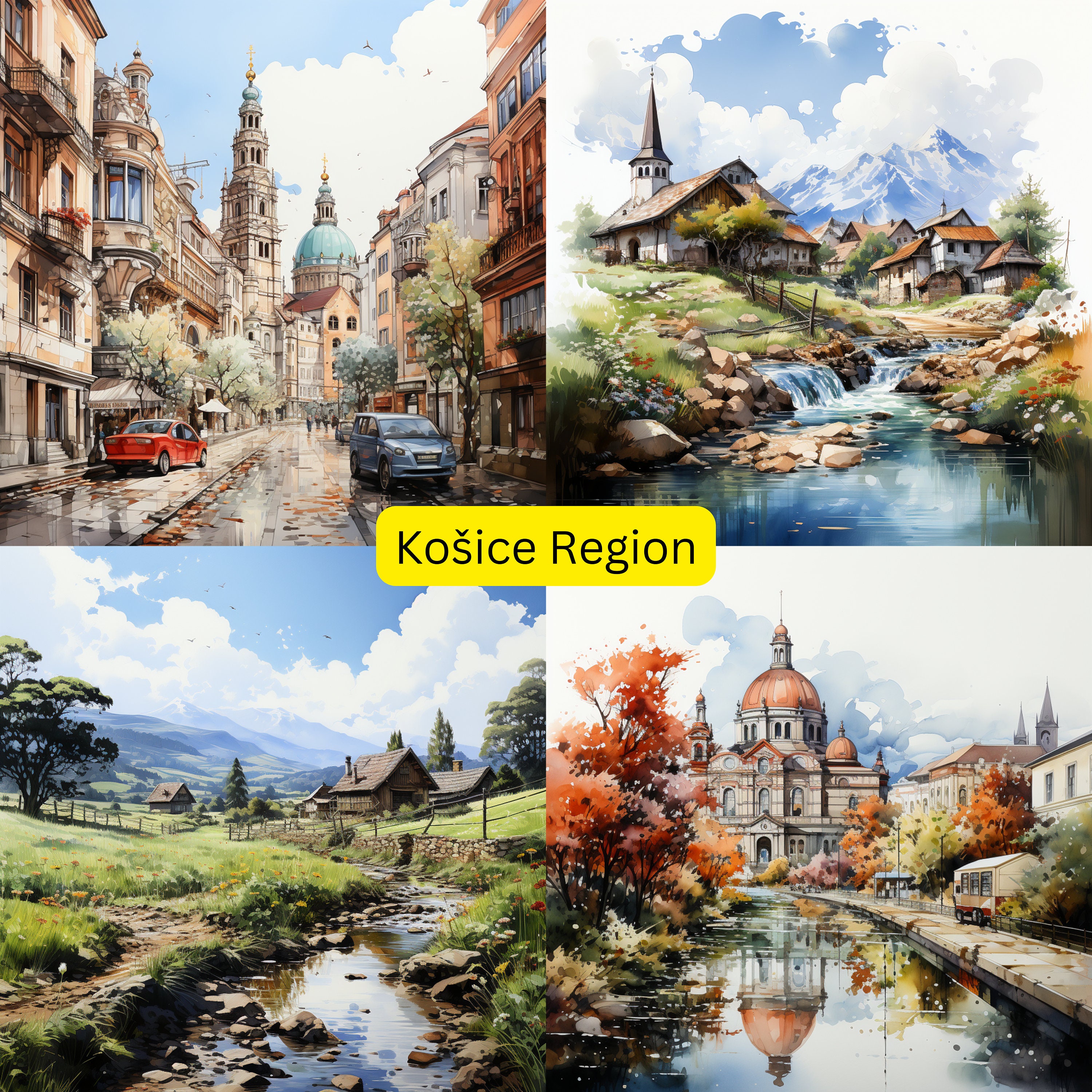 THIRTY TWO Slovakia Watercolor Digital Prints Urban Wall Art Decor ...