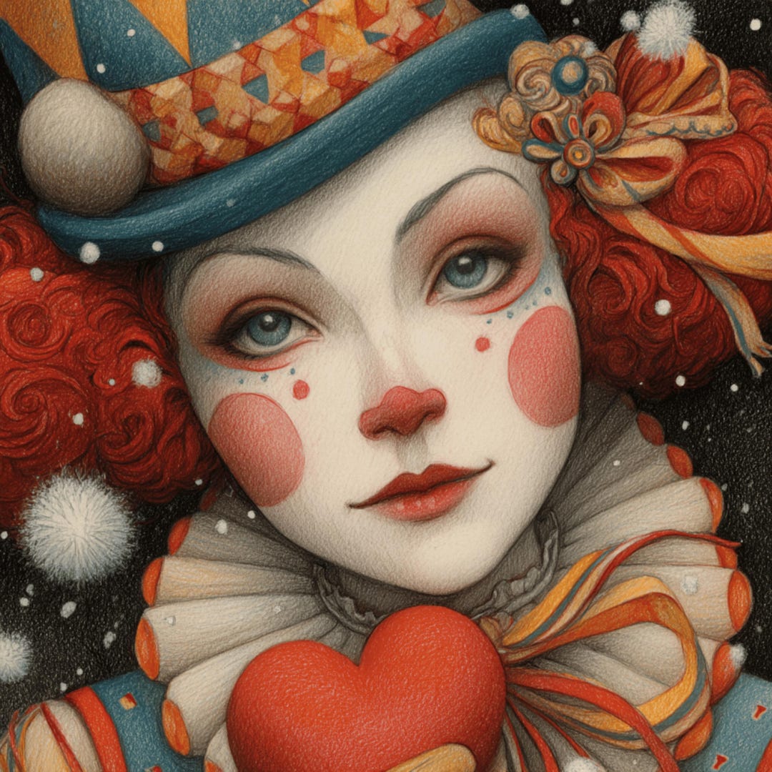 35 Whimsical Clown Portrait Digital Download | Cute Clown Girl Wall Art ...