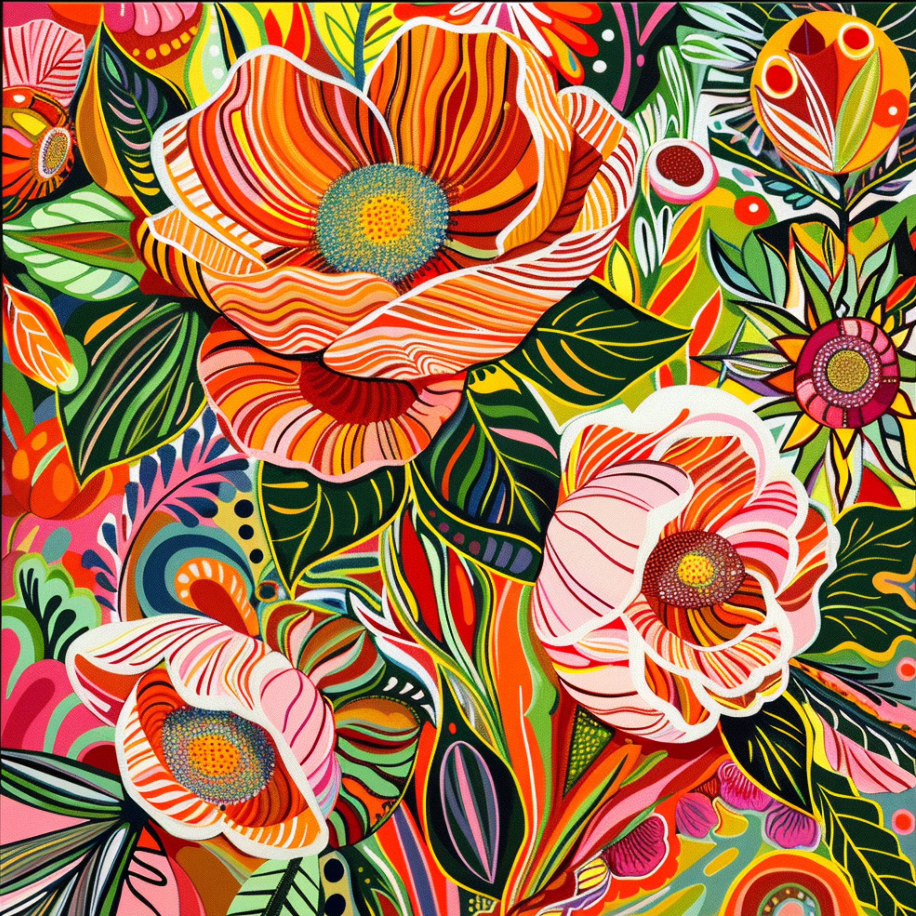 NINE Boho Retro Floral Wall Art, Colorful Flower Digital Print, Modern ...