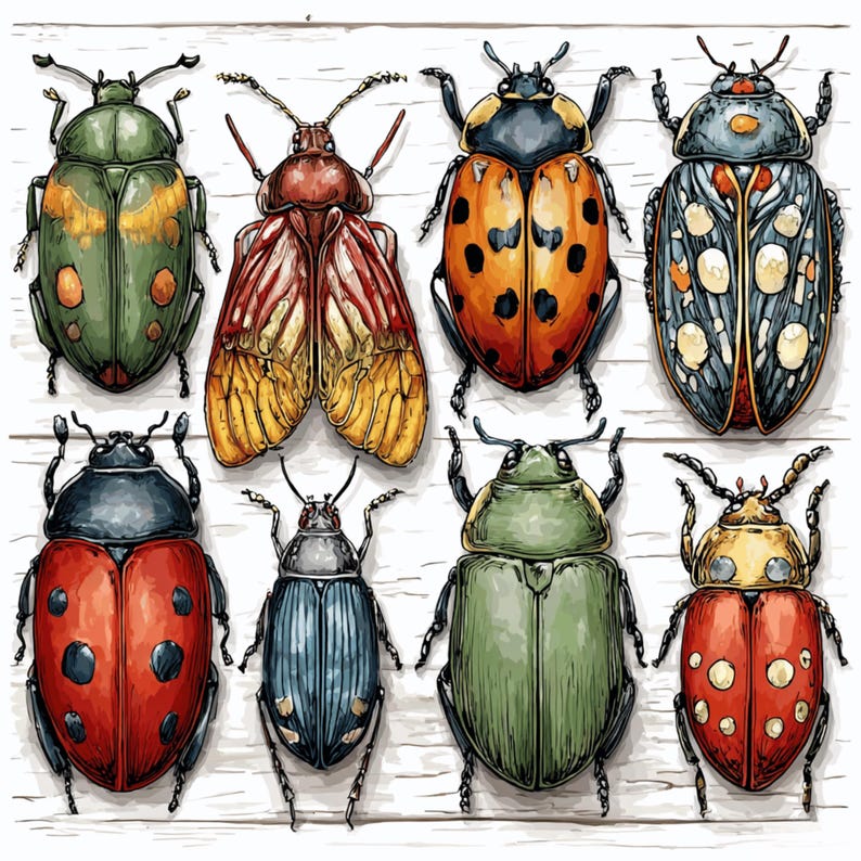 24 DIY Wall Art Insect Digital Images, Colorful Beetle and Bug Artwork ...