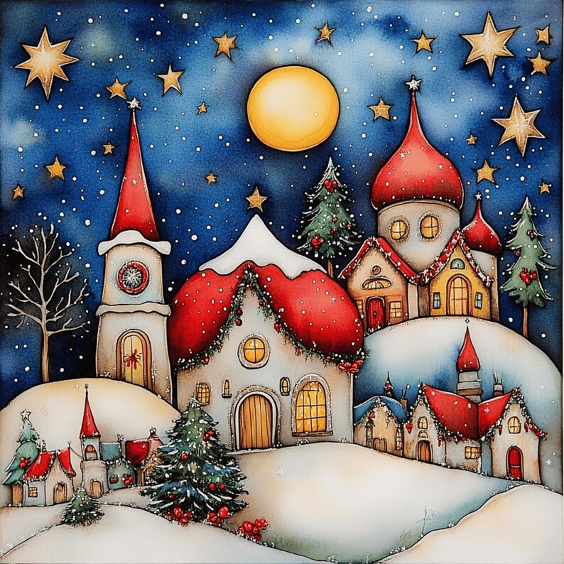 Christmas Digital Art Set of EIGHT Winter Wonderland, Snowy Village ...