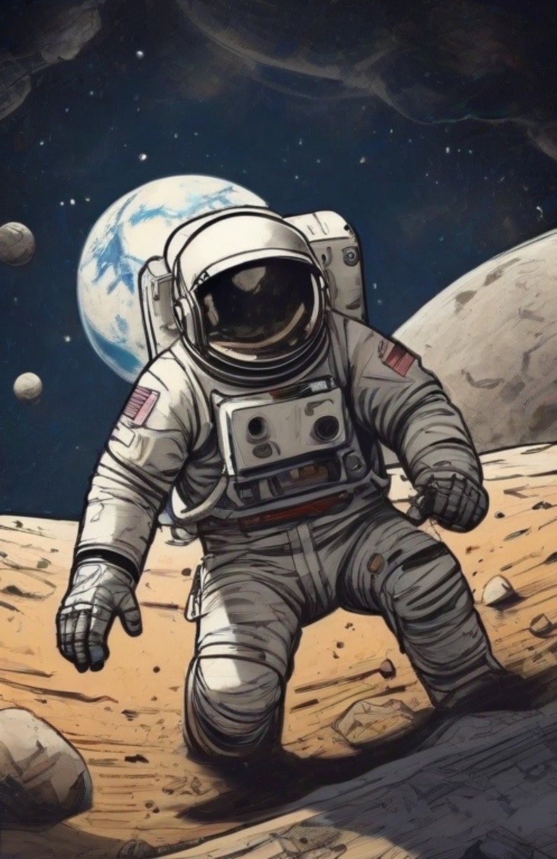 FOUR Spaceman Astronaut Posters Wall Art Instant Printable Digital ...