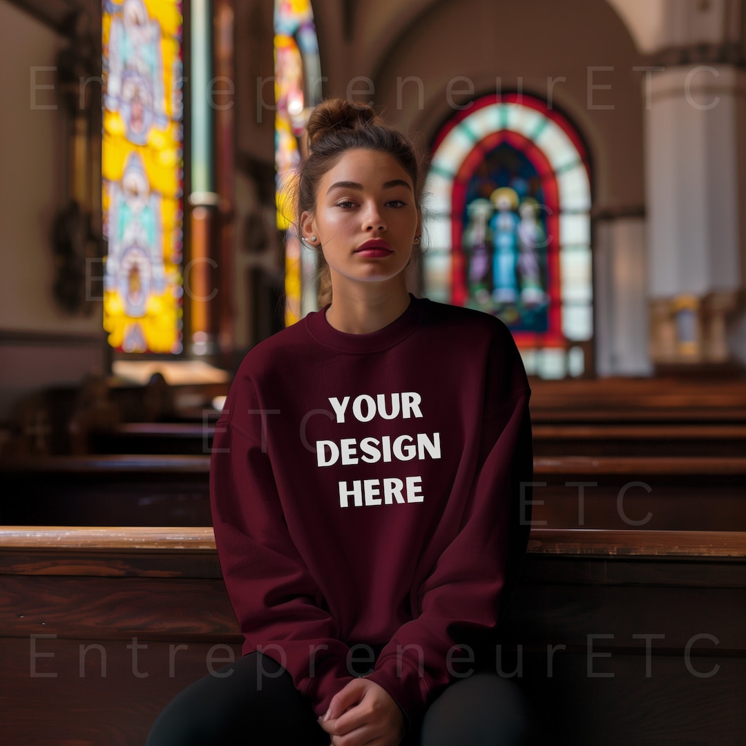 Christian Gildan 18000 Mockup, Maroon Sweatshirt Church Mockup, Jesus ...