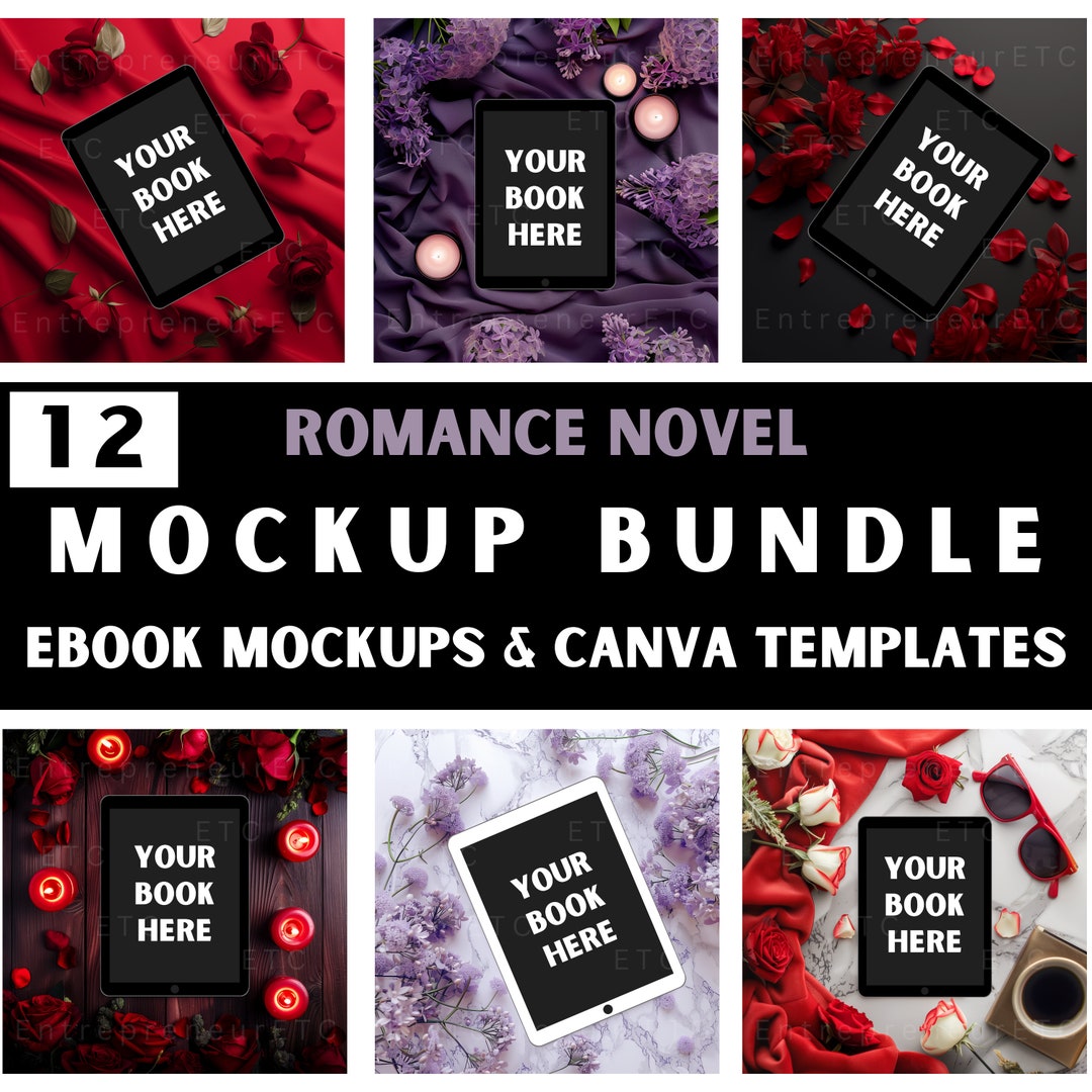 Romance Novel Ebook Mockup Bundle, Set of 12, Bookstagram, Blank iPad ...