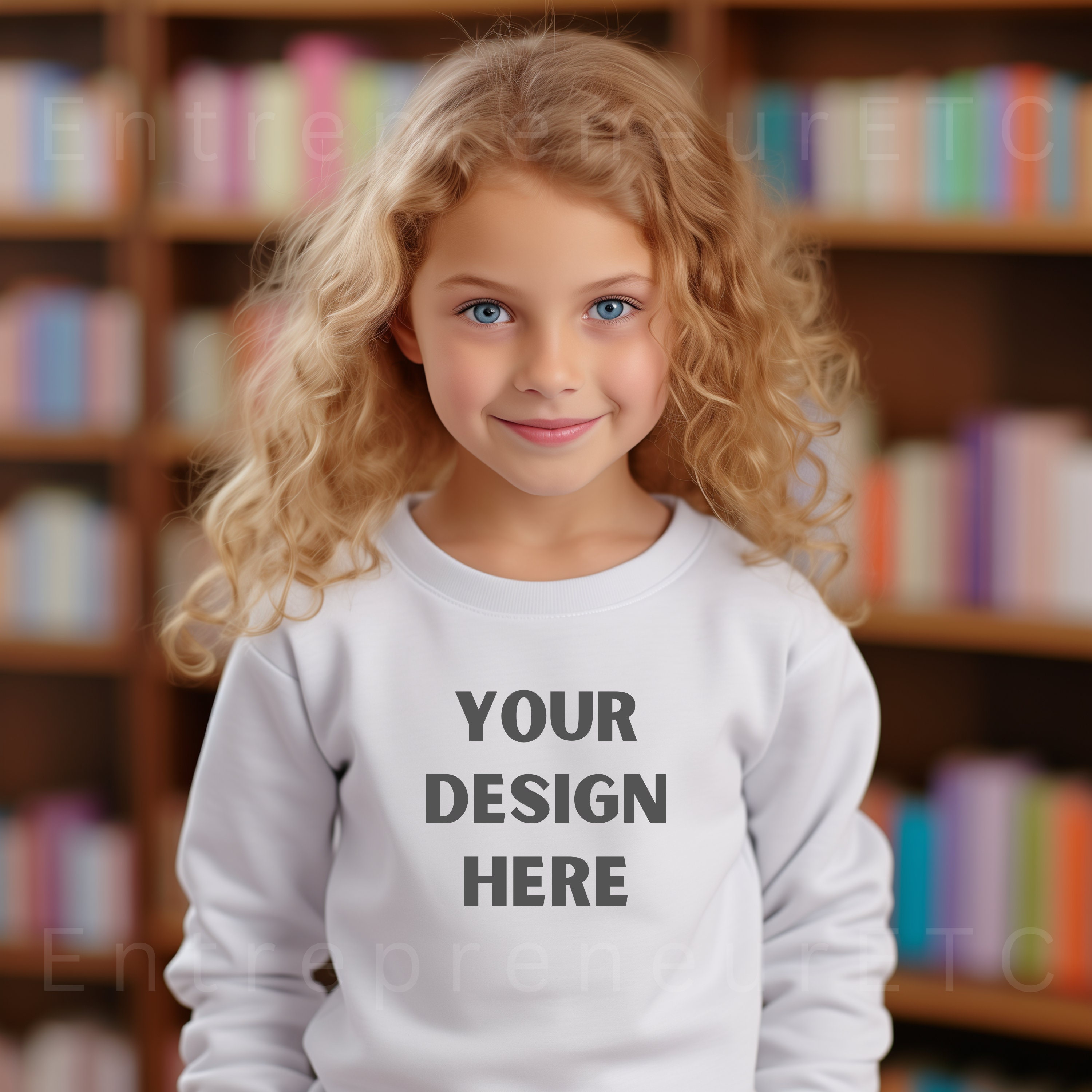 Kids Gildan 18000B Sweatshirt Mockup, White, Youth Crewneck Sweatshirt ...