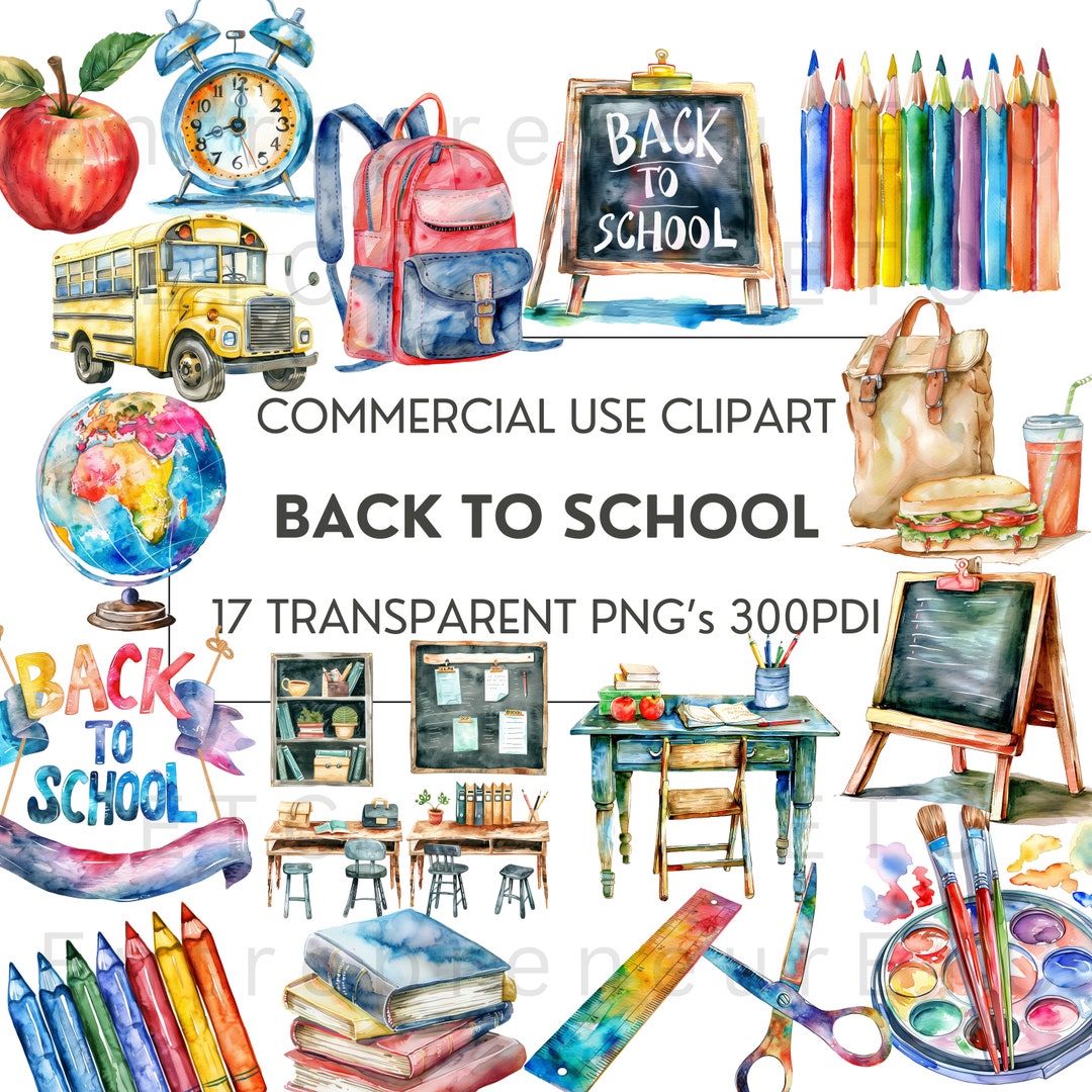 Back to School Clipart, 17 Watercolor Pngs, Teacher Clipart, Classroom ...