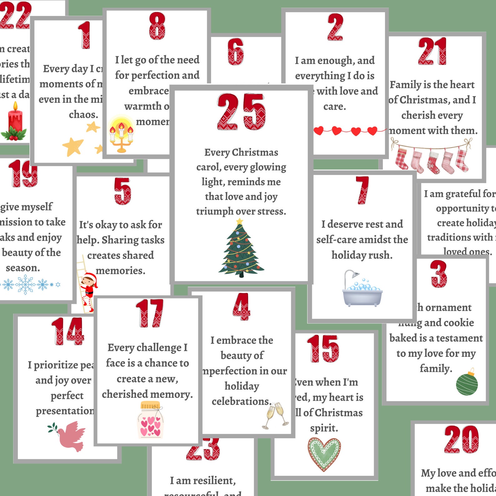 25 Christmas Affirmation Cards for a Stress-free Christmas, Mindfulness ...