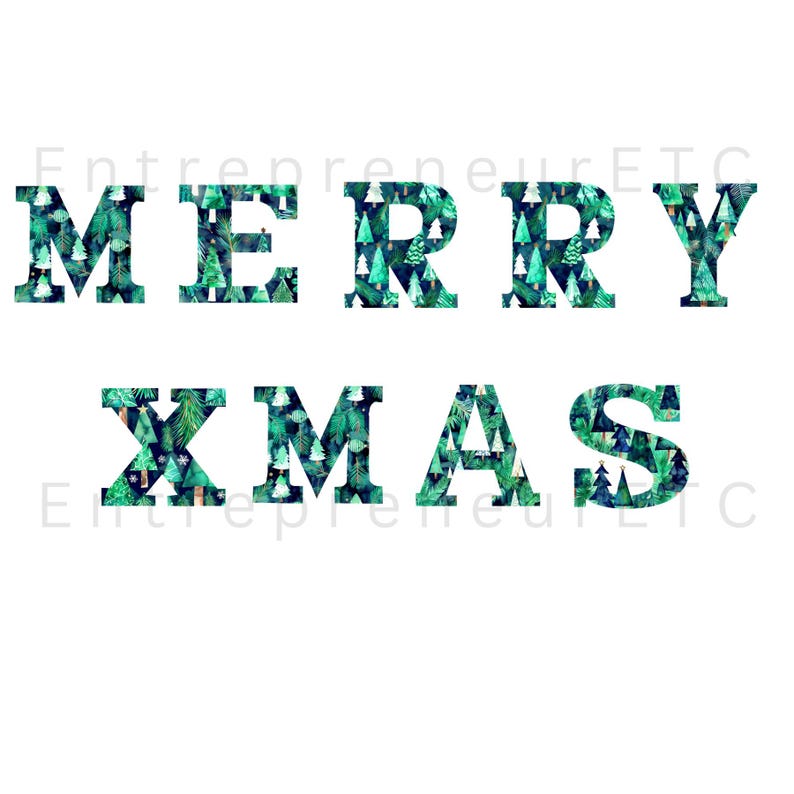 Christmas Alphabet Clipart, 26 PNG Clip Art Christmas Tree Patterned ...