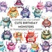 Cute Birthday Monster Clipart, 30 PNG Watercolor Clip Art Bundle, for ...