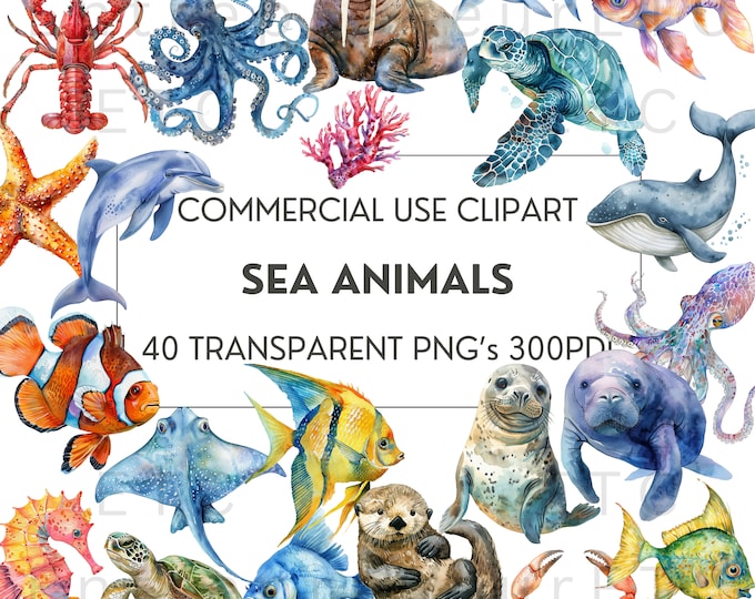 50%OFFSALE Sea Animal Clipart,sea Animals Clipart,sea Creatures ...